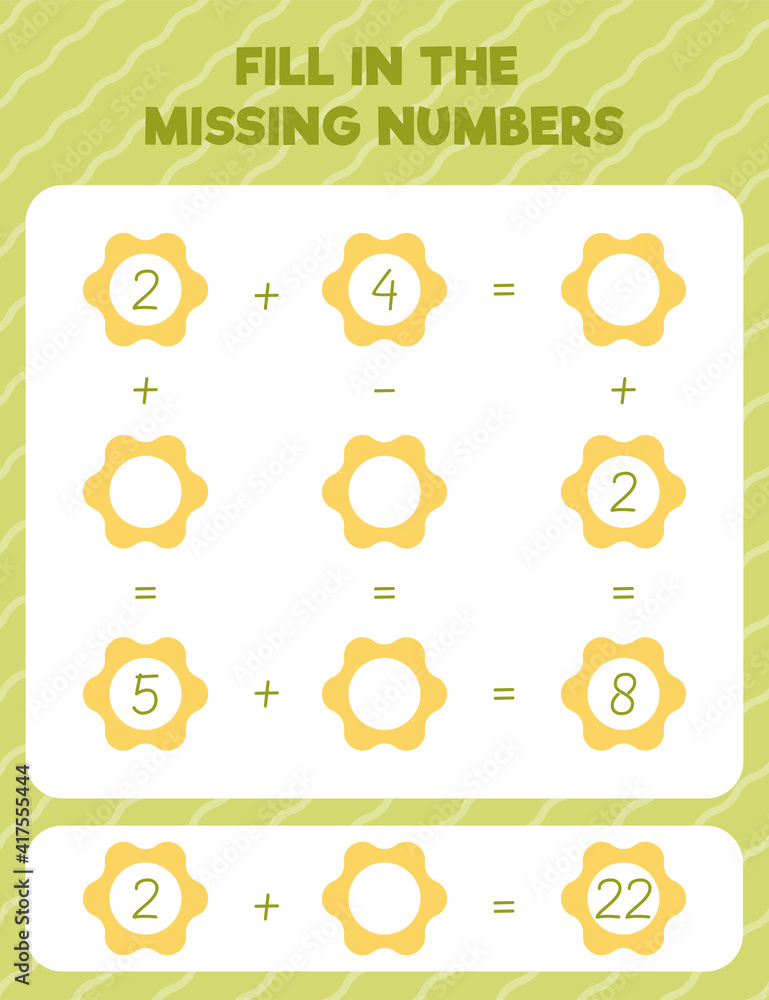 Vetor de Fill in the missing numbers. Printable maths worksheet ...