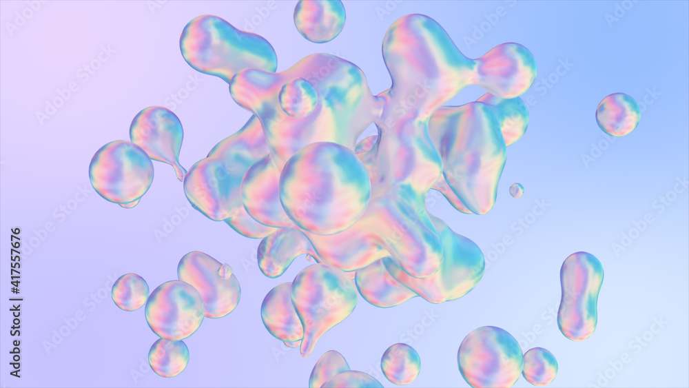 Holographic liquid blobs abstract flowing animation. 3d illustration ...