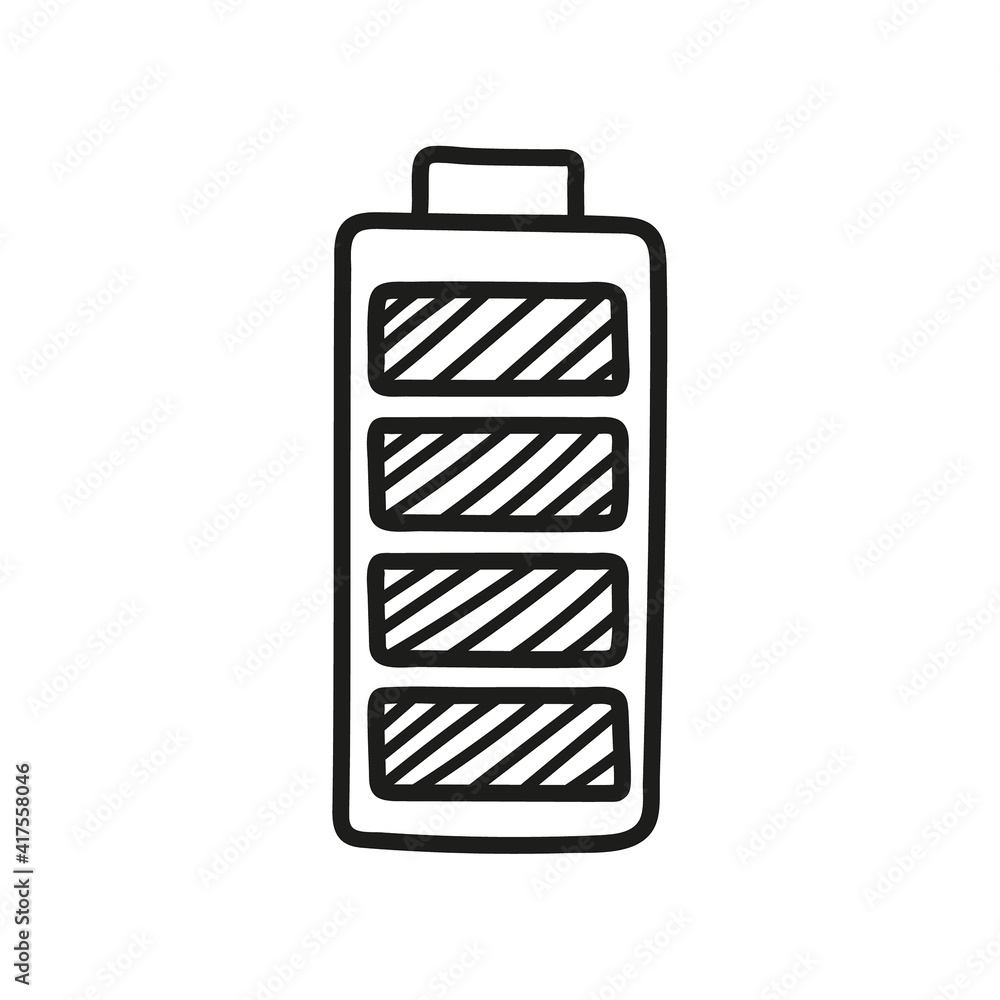 Vector battery icon with charge indicator in sketch style. Hand drawn ...