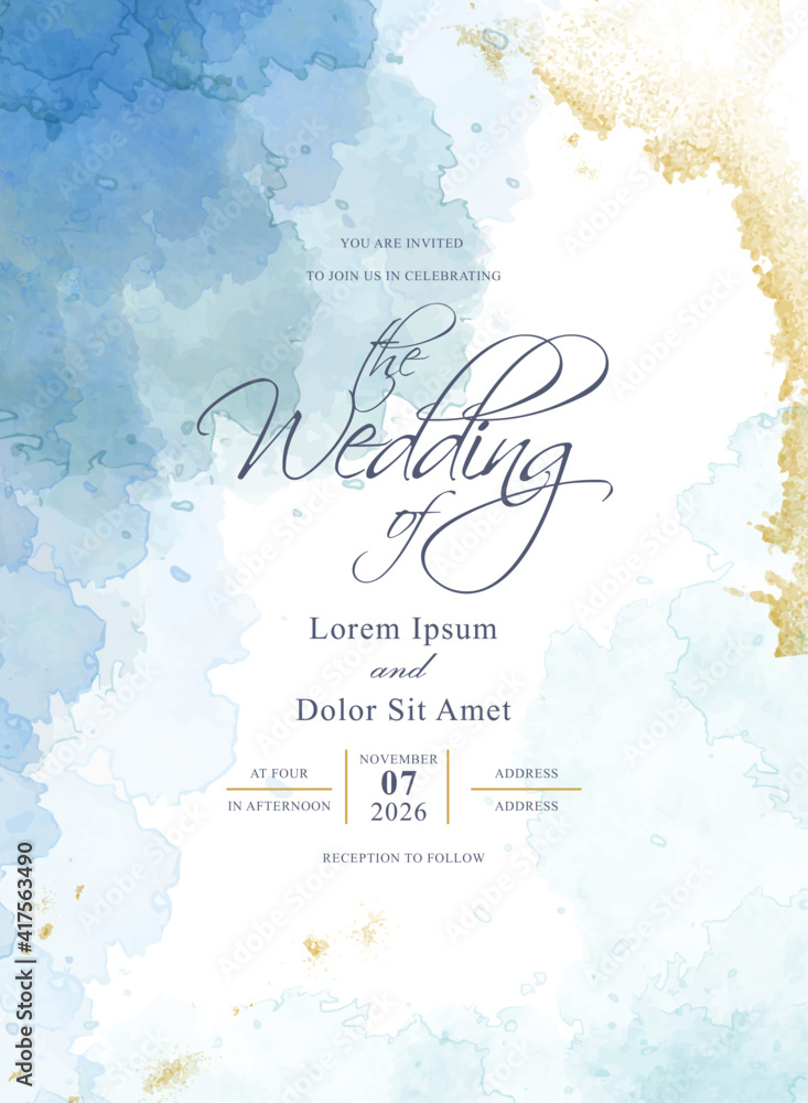 Elegant wedding invitation with watercolor background and splash Stock ...