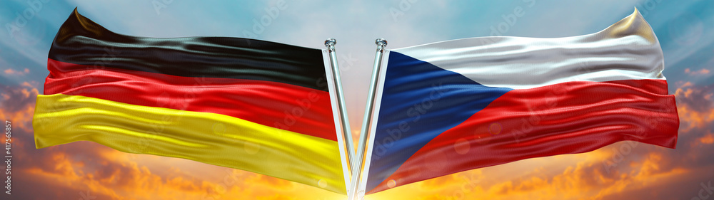 Germany Flag and Czech Republic Flag waving with texture Blue sky could ...