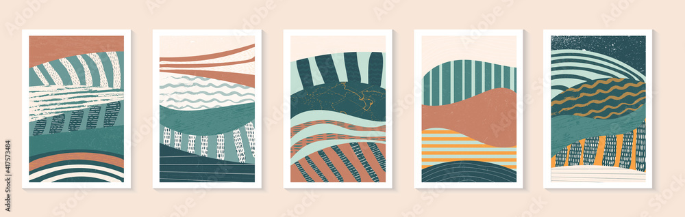 Set of abstract field illustration. Landscape with colorful texture ...