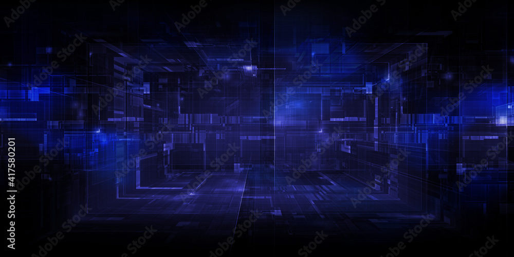 Blue purple hi tech digital techno stage layout or room with digital ...