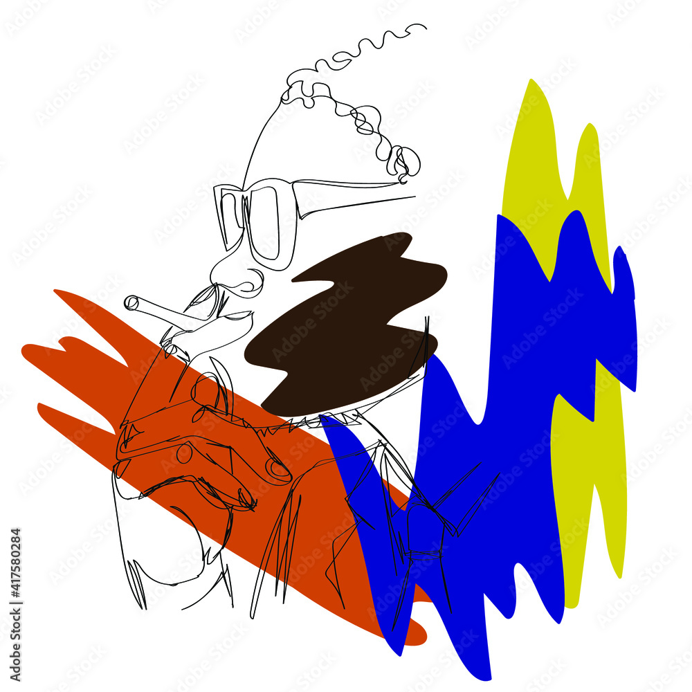 Black man. Hand draw outline portrait of african black man with bown ...