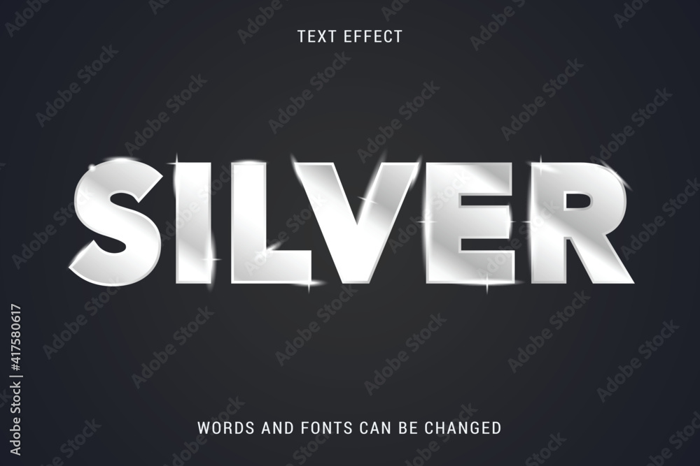 silver text effect 100% editable vector image Stock Vector | Adobe Stock