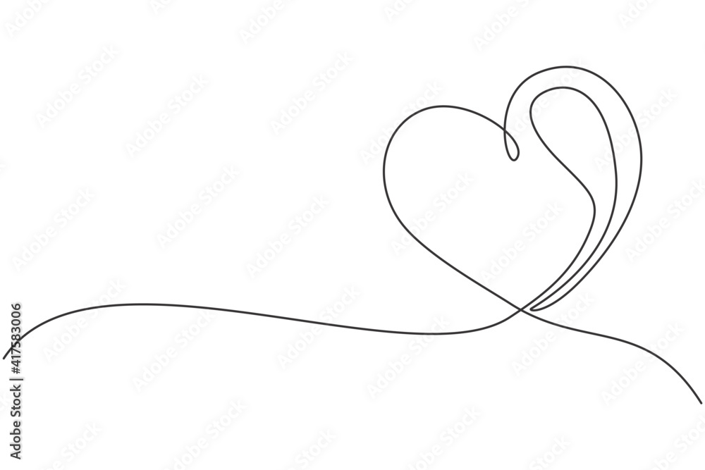 One single line drawing of cute love heart shaped for greeting card ...