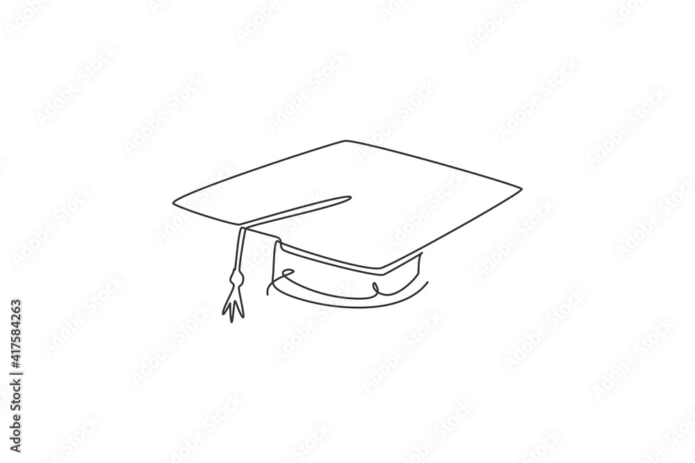 One continuous line drawing of graduation cap for graduating ceremony ...