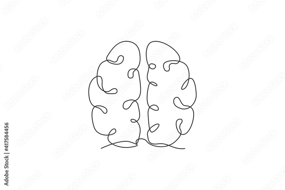 One single line drawing of human brain for memorizing medical clinic ...