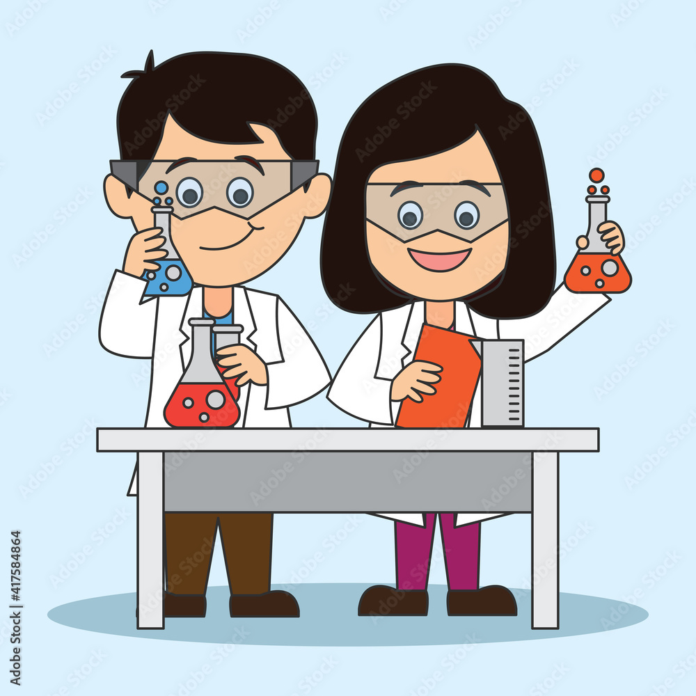 scientist man and woman doing research and analysis in a laboratory ...
