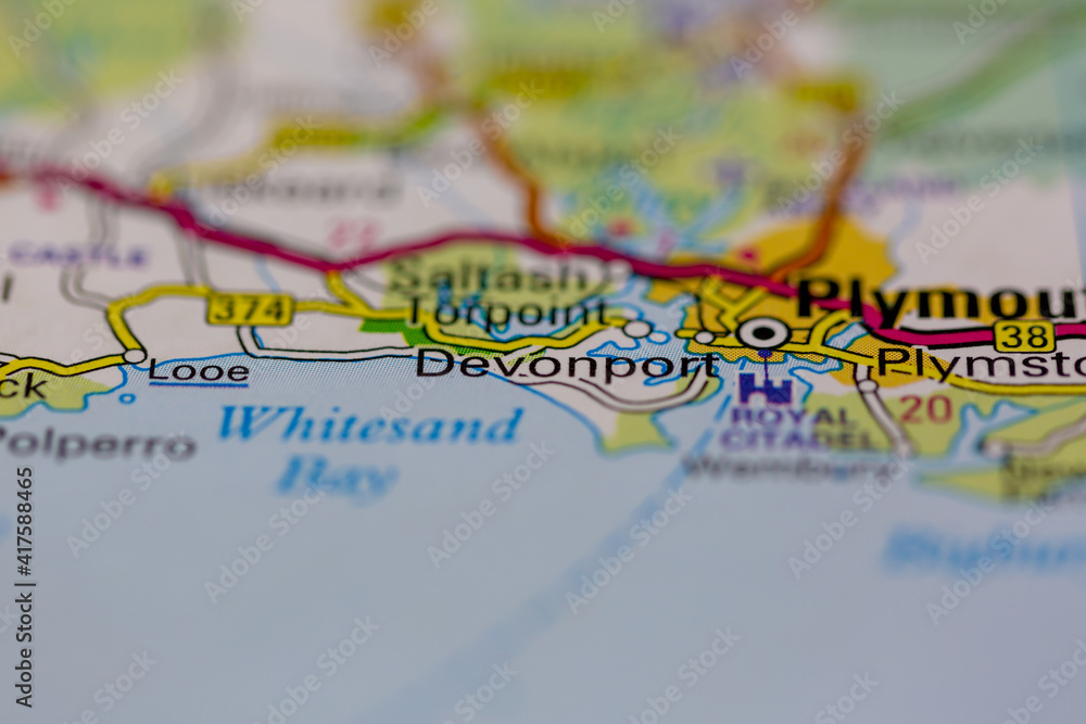 03-01-2021 Portsmouth, Hampshire, UK Devonport Shown on a road map or ...