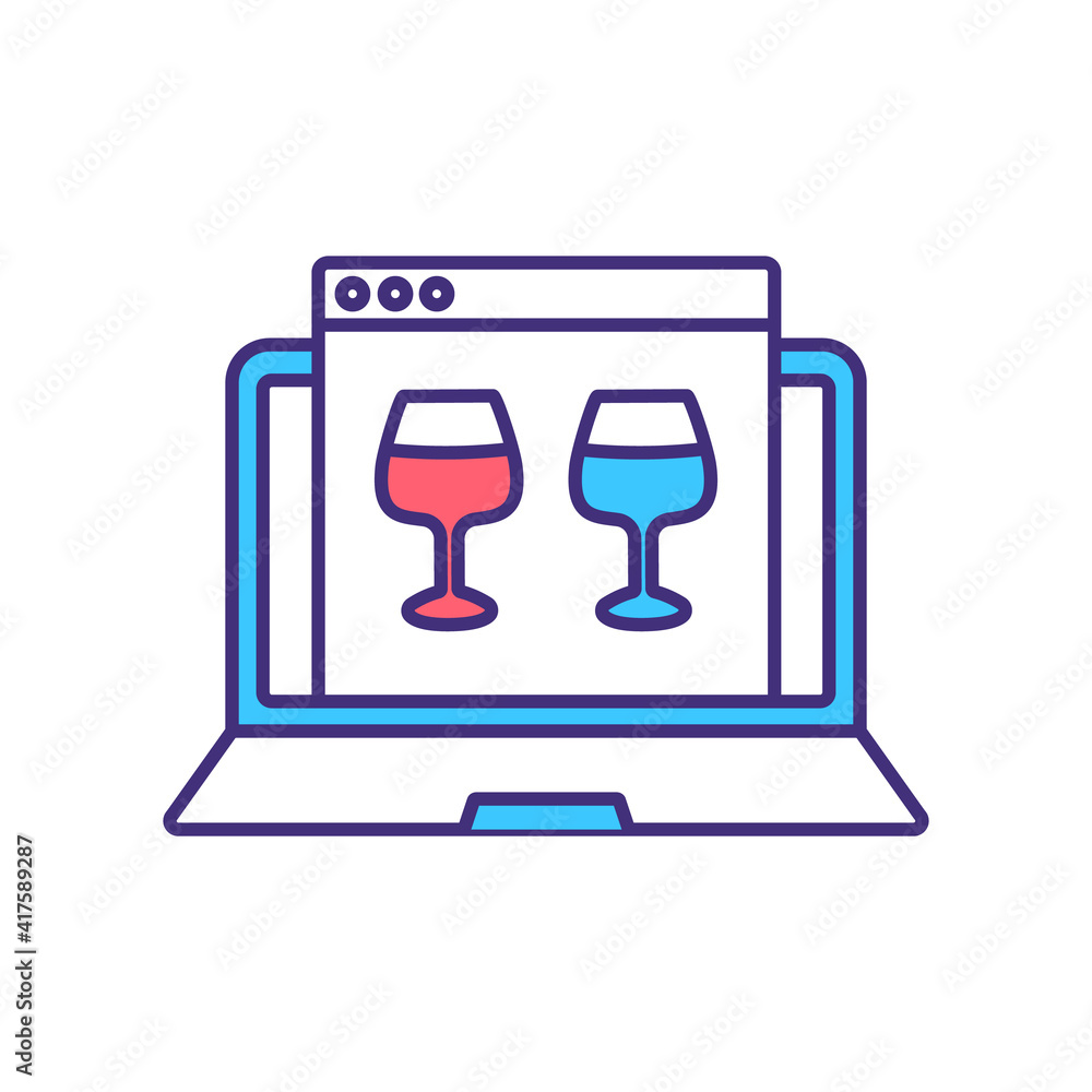 Virtual wine tasting RGB color icon. Online experiences. Sampling wines ...