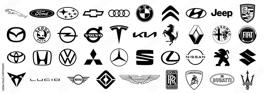 Logo of cars brand. Set of popular brands of car. Black automobile ...