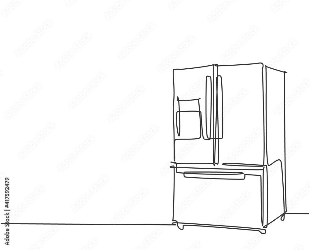 One continuous line drawing of luxury three door refrigerator electric ...