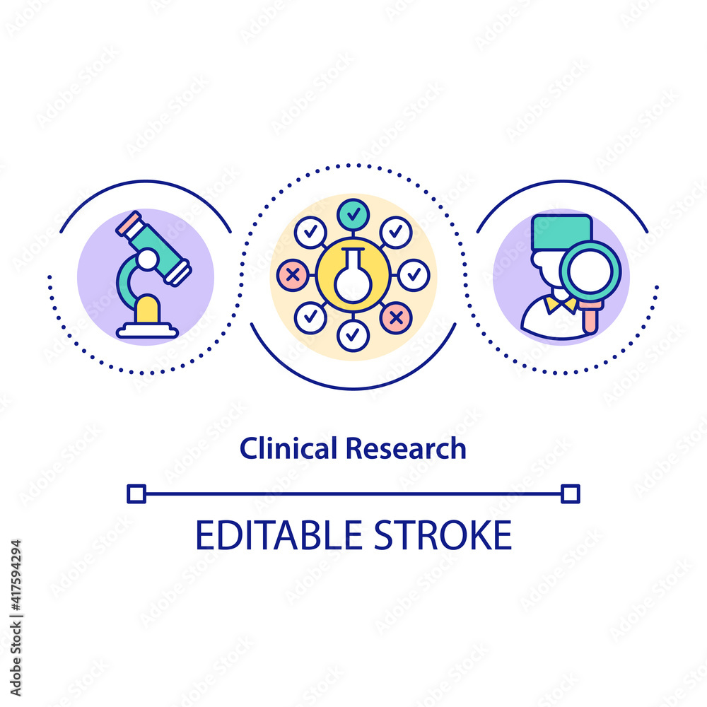 Clinical research concept icon. Branch of healthcare science that ...