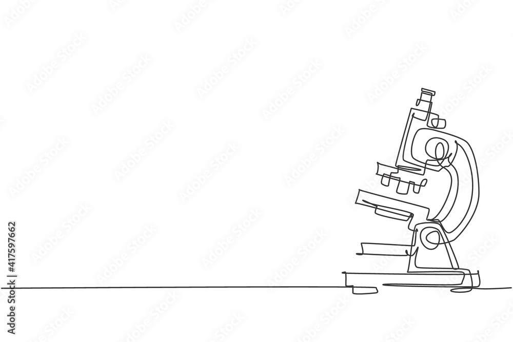 Single one line drawing of lab microscope to magnify bacteria size ...