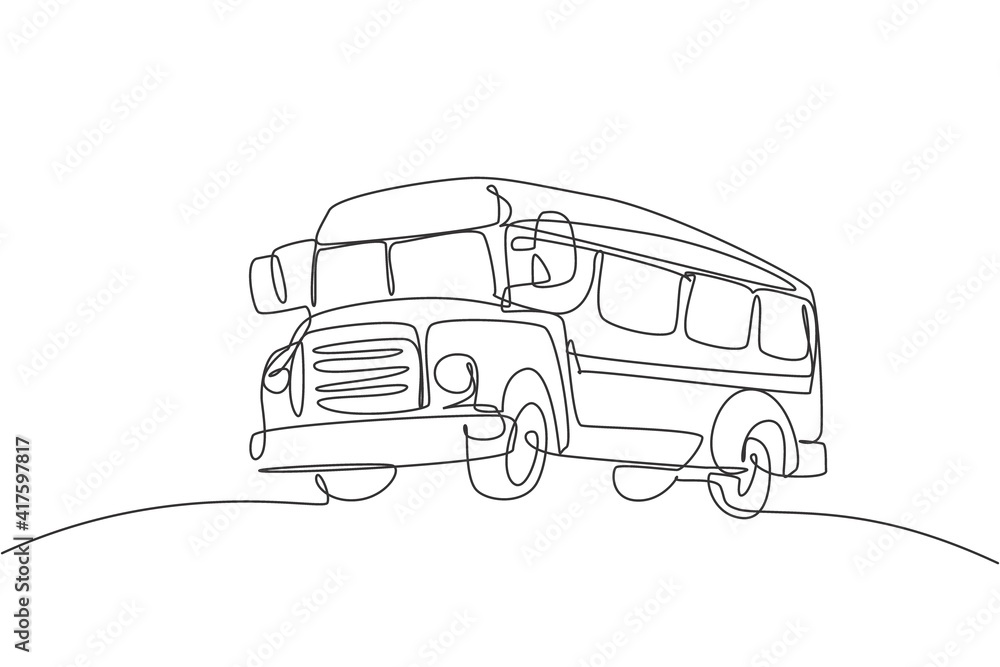 Single One Line Drawing Of Old Classic School Bus For Elementary School single-one-line-drawing-of-old-classic-school-bus-for-elementary-school