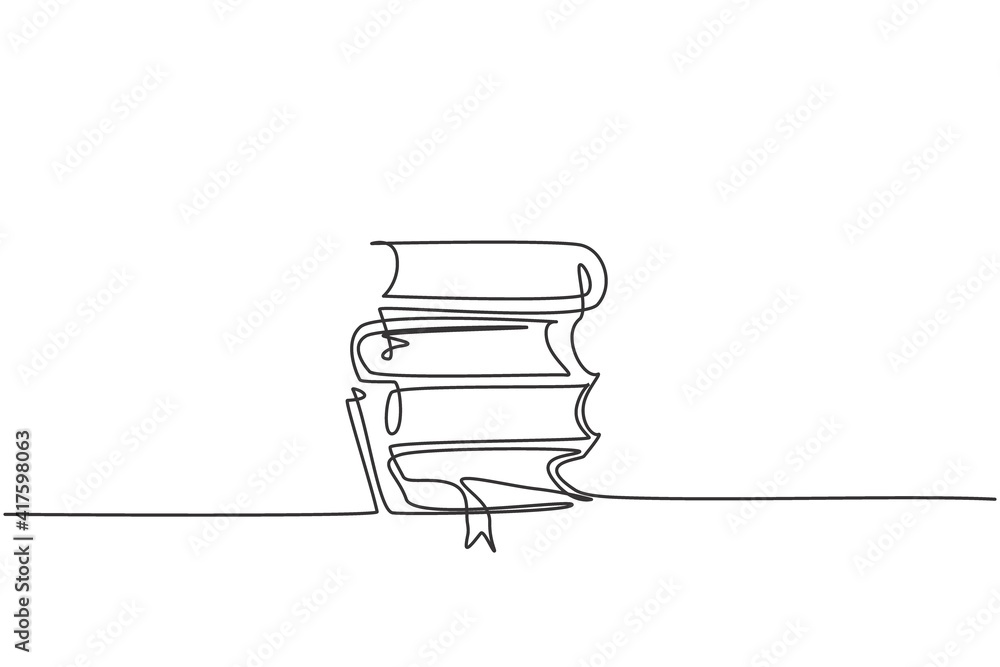 Single one line drawing of stack of note books on table. Back to school ...