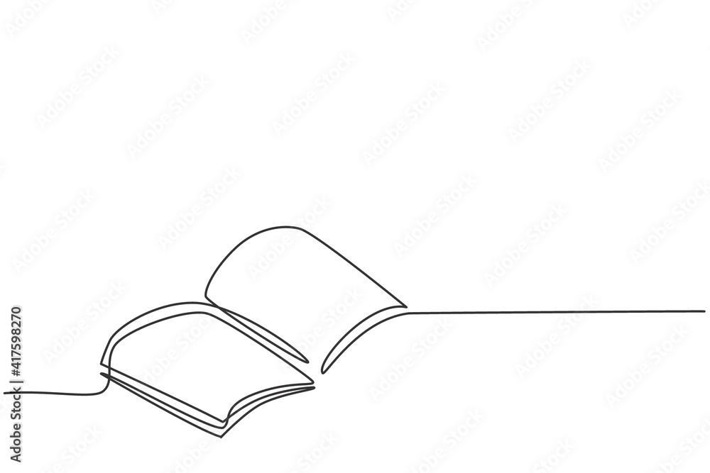 Single one line drawing of open text book for study. Back to school ...