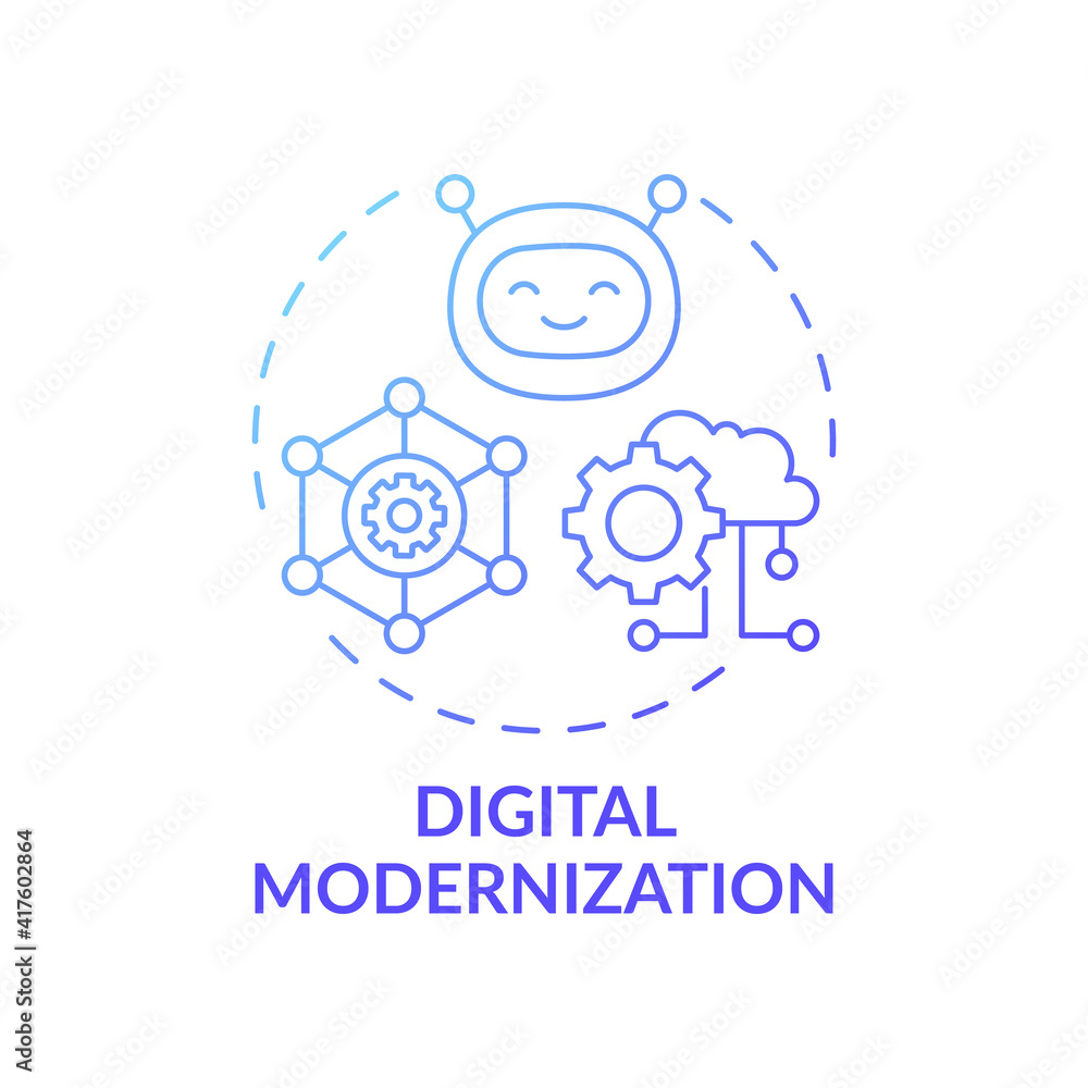 Digital modernization concept icon. Developing infrastructure idea thin ...