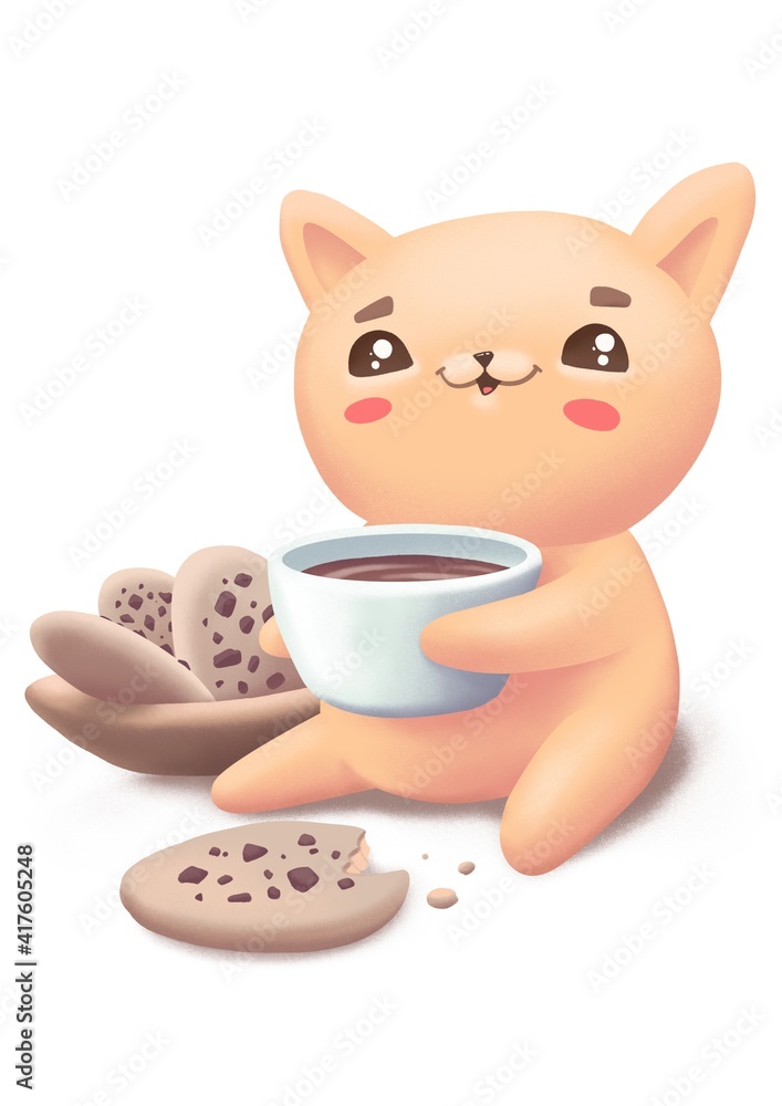 Cute Cat: eating holding cookie. kitty, kitten characters, cartoon ...