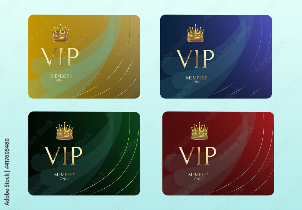 Vectors VIP card. Set of gold cards. Blue, red, green and gold ...