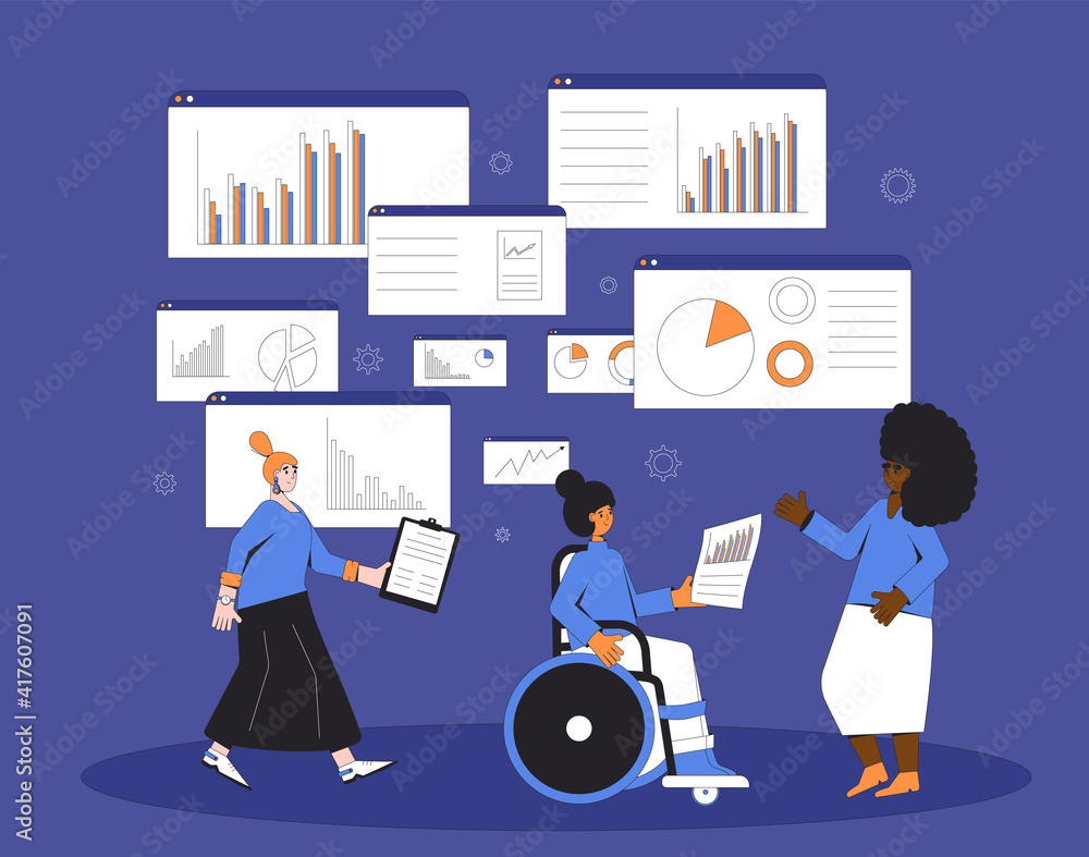 Female data scientists. Business analysis concept. Multicultural team ...