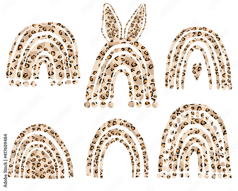 Leopard boho rainbows clipart. Modern various rainbow illustrations ...