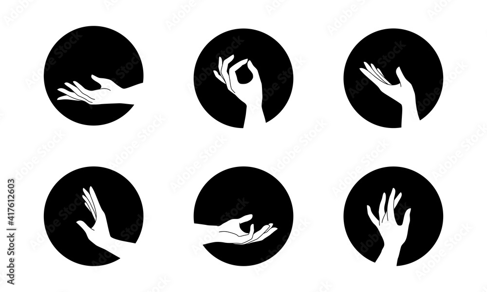 Vector set of female hand logos in minimal linear style. Emblem design ...