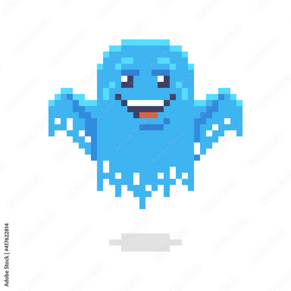 colorful simple flat pixel art illustration of cartoon cute and smiling ...