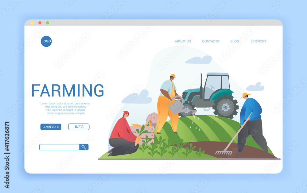 Web page template design for agriculture and agronomy showing farmhands ...