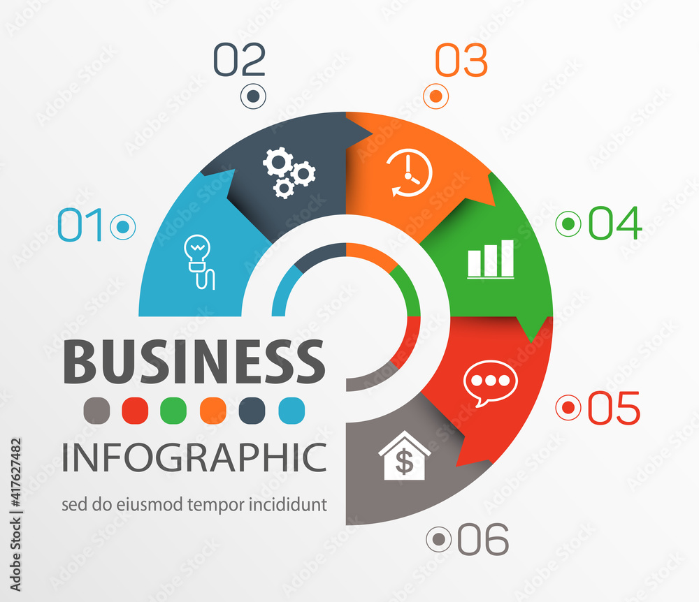 Business infographic vector design template with 6 steps. For content ...