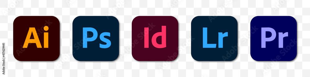 Adobe product logo collection. Set of different Adobe product icons ...