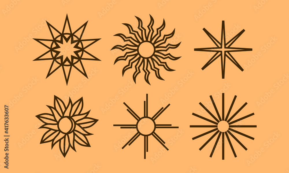 collection set of sun icons. sun logo in boho style symbol. vector ...