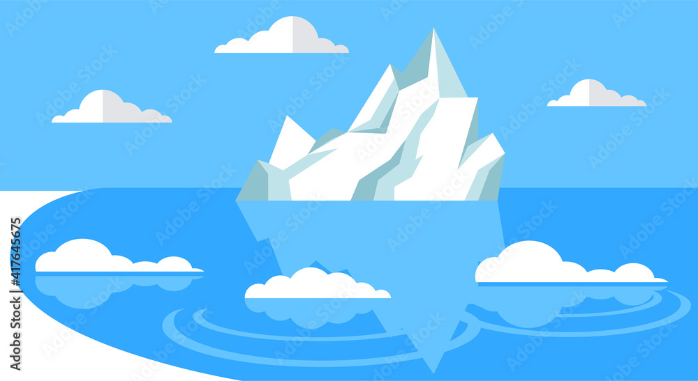 Iceberg floating in cold sea. Melting glacier, block of ice with ...