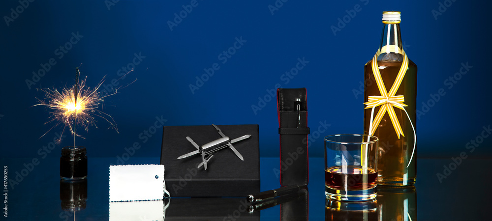 Noble gift ideas for fathers day. Festive photographed with sparkler ...