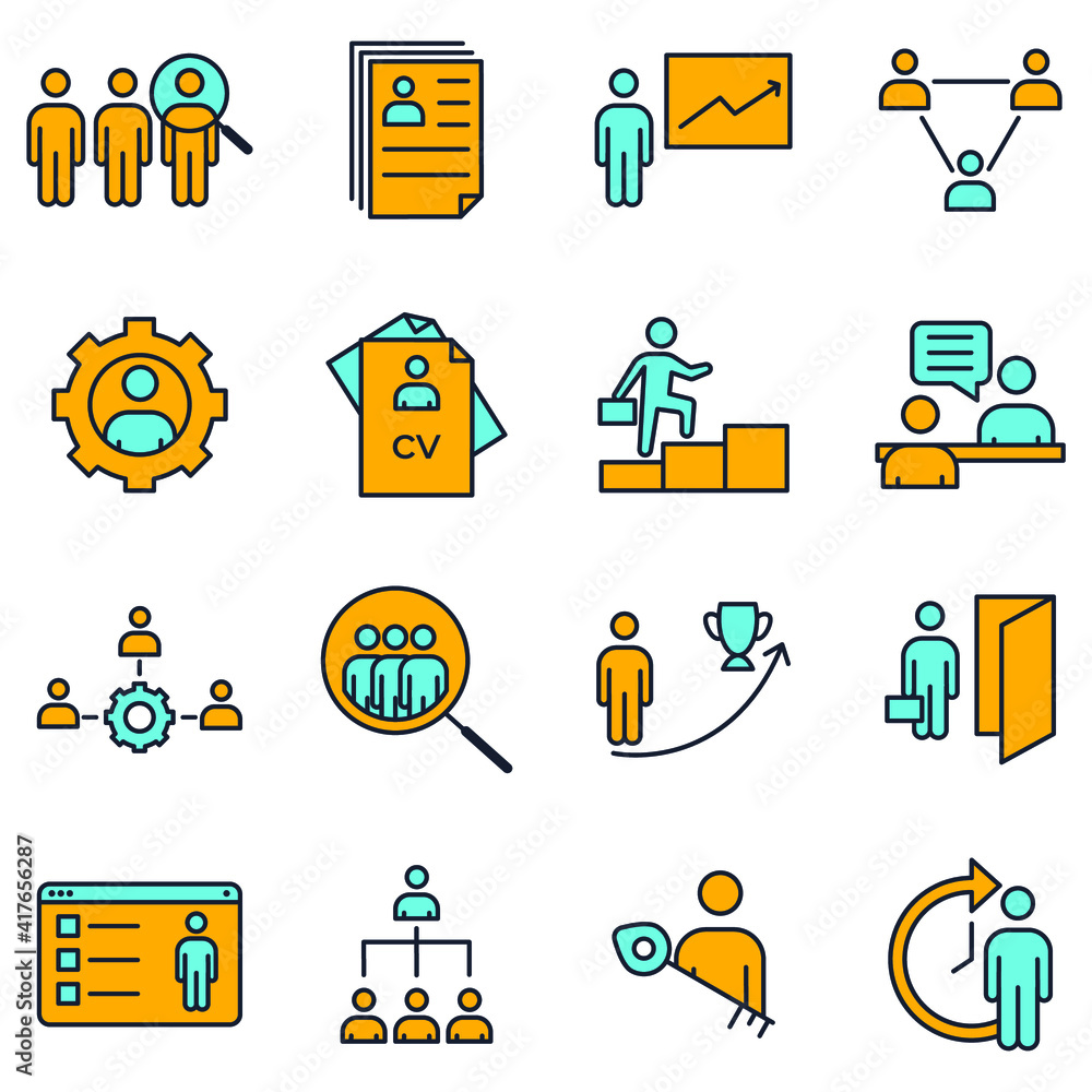 Set of Headhunting icon. Headhunting And Recruiting pack symbol ...