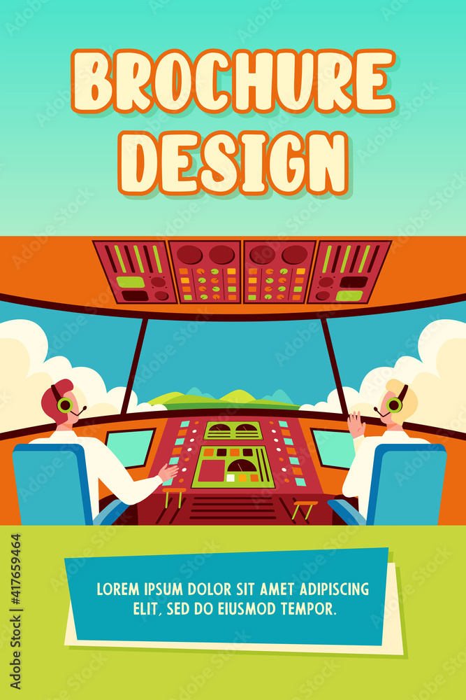 Colorful airplane cockpit isolated flat vector illustration. Two ...