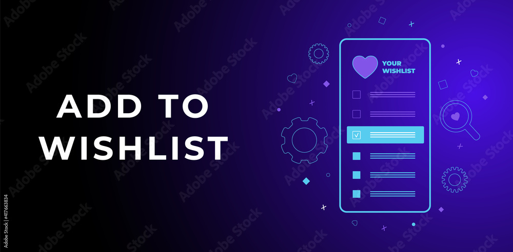 Add to Wishlist vector horizontal banner concept. Dark ultra violet ...