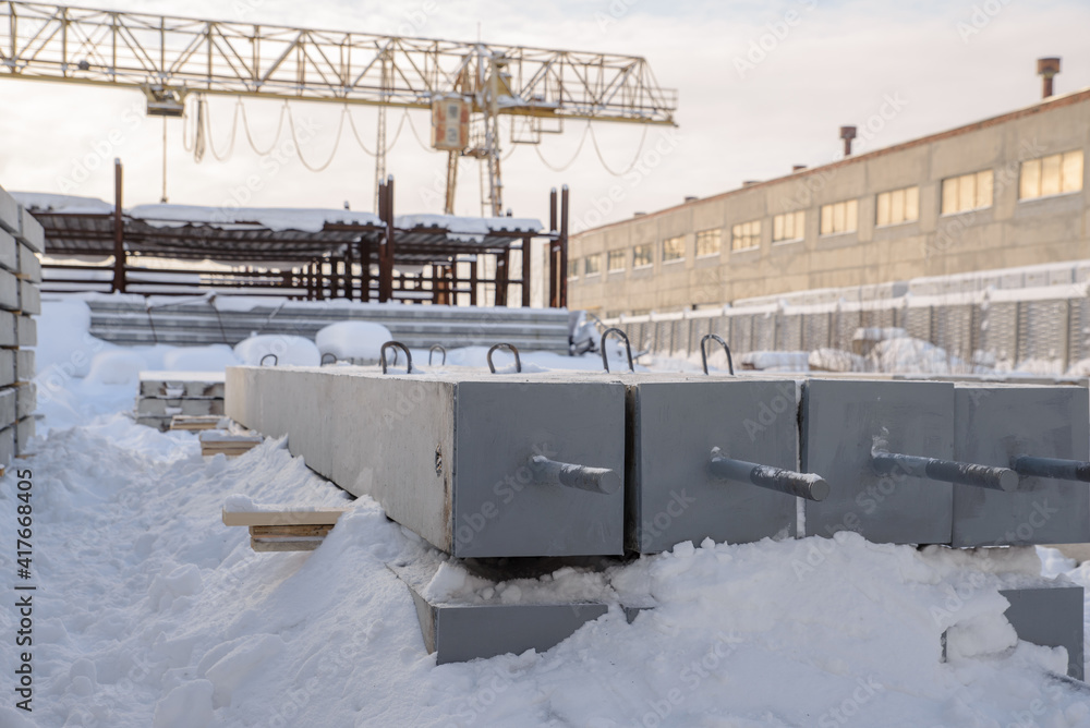Storage of reinforced concrete piles in the warehouse of a plant for ...