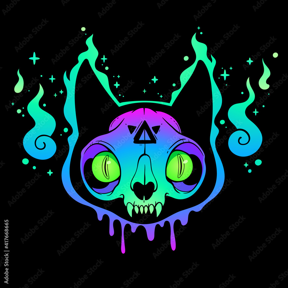 Scary multicolored cat skull in ghost flame Stock Vector | Adobe Stock