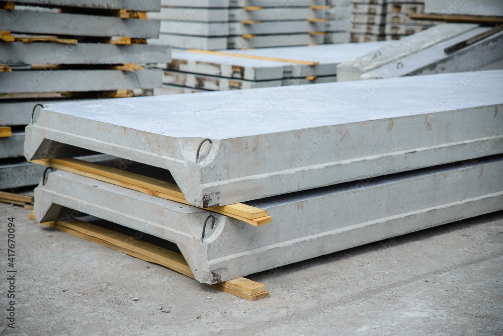 Two reinforced concrete ribbed roof slabs at the warehouse of a precast ...