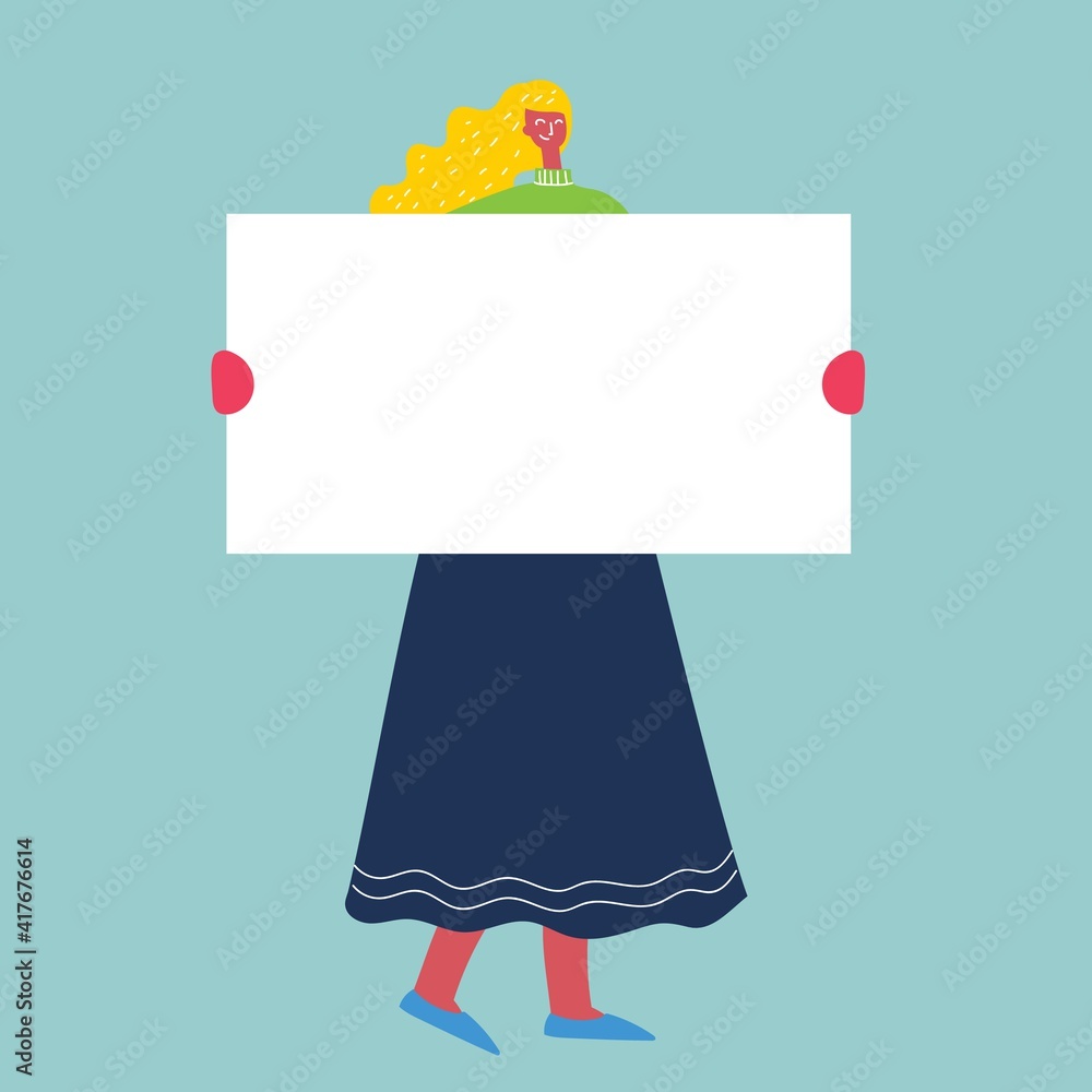 Vector illustration of woman with banner for use in advertising ...