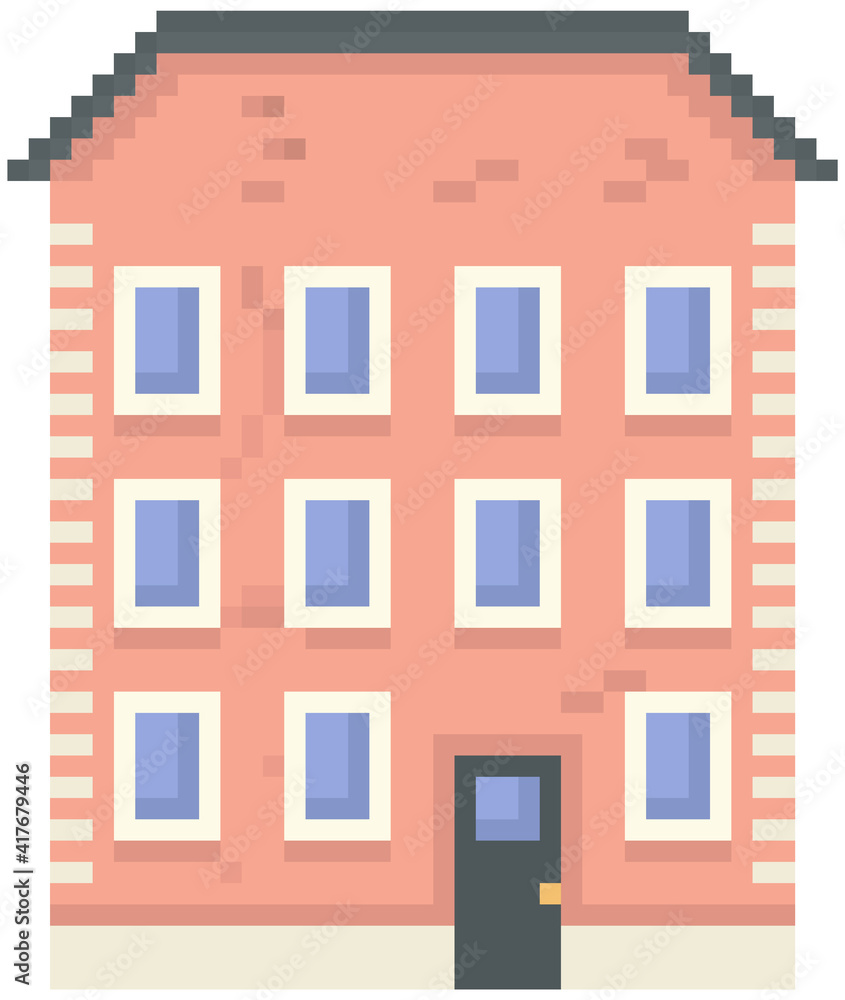 House isolated on white. Pixelated apartment building with many windows ...
