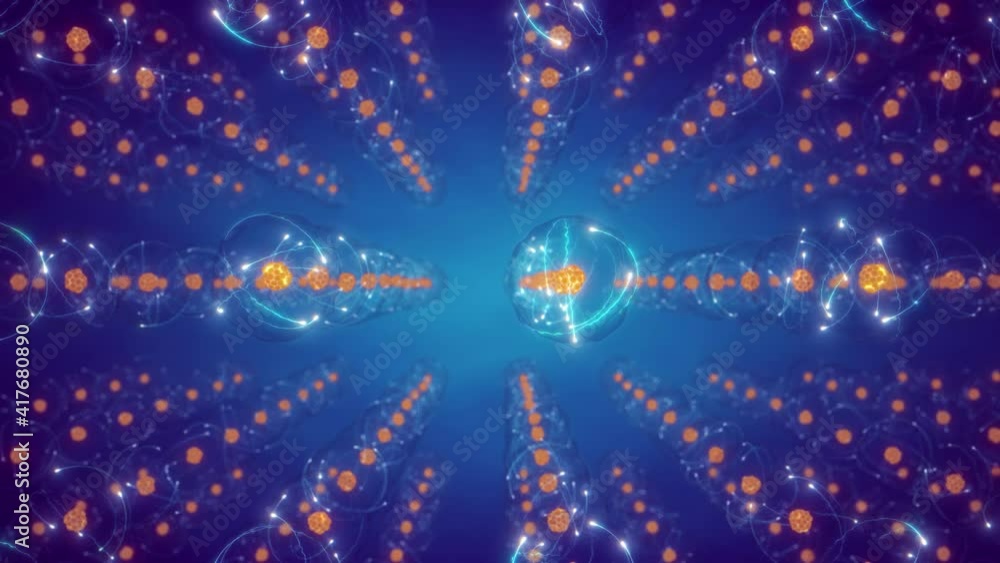 Animation of atoms and their electron clouds arranged in crystal ...