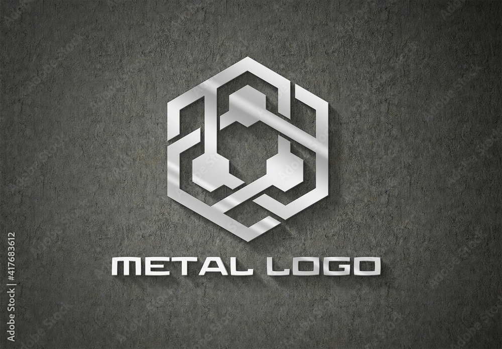 3D Metal Logo Sign Mockup on Dark Wall Stock Template | Adobe Stock