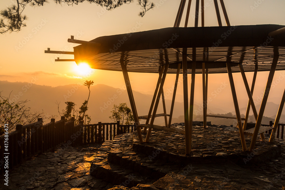dramatic summer sunrise in Mines View Park in the Summer Capital of the Philippines , Baguio ...