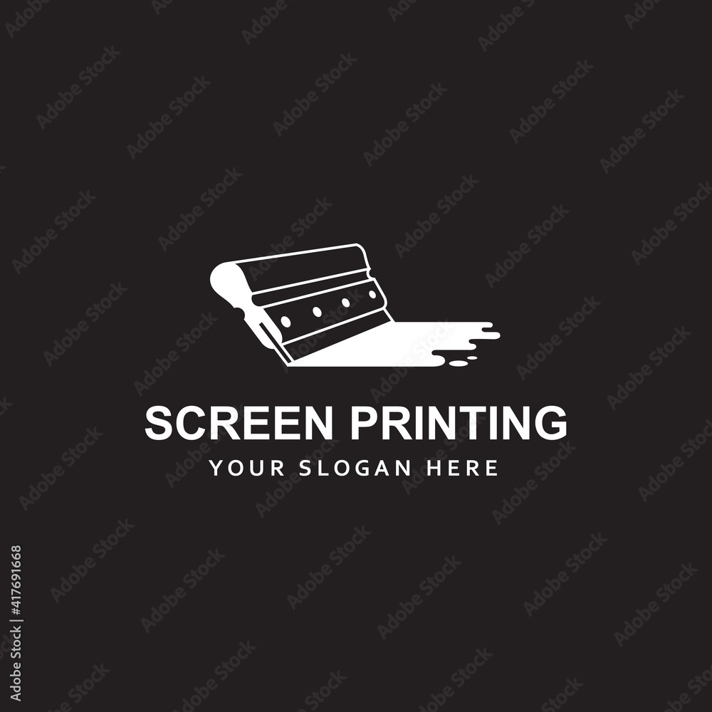 silk screen printing icon with squeegee isolated on black background ...