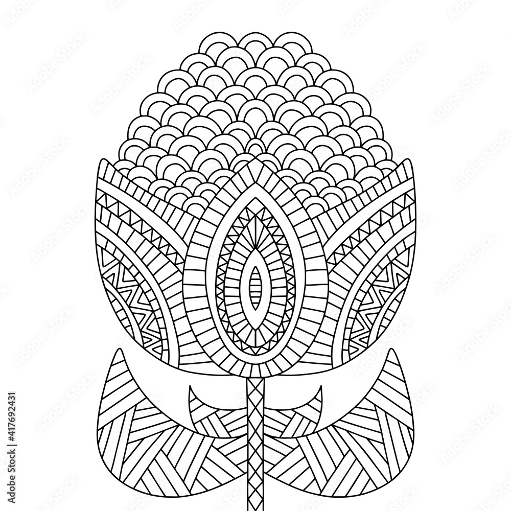 Fantasy flower vertical coloring page for children and adults vector ...