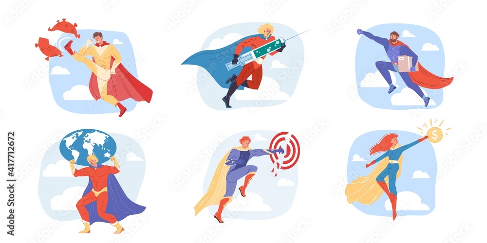 Vector cartoon flat superhero characters set representing different ...