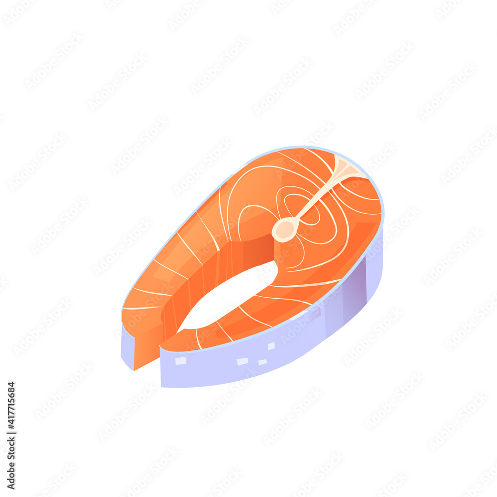 Steak of red fish salmon for sushi food menu . Cartoon flat vector ...